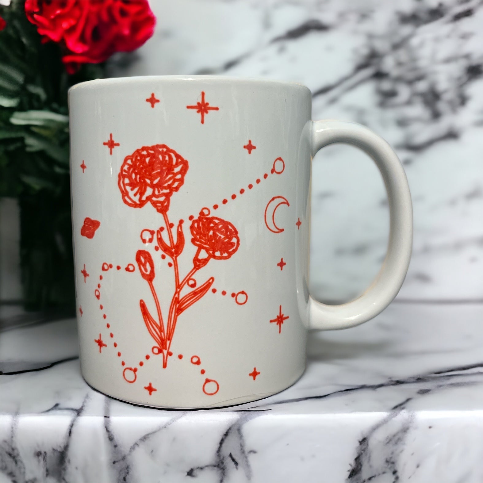 Birth Flower + Constellation Mug – leaf + marble