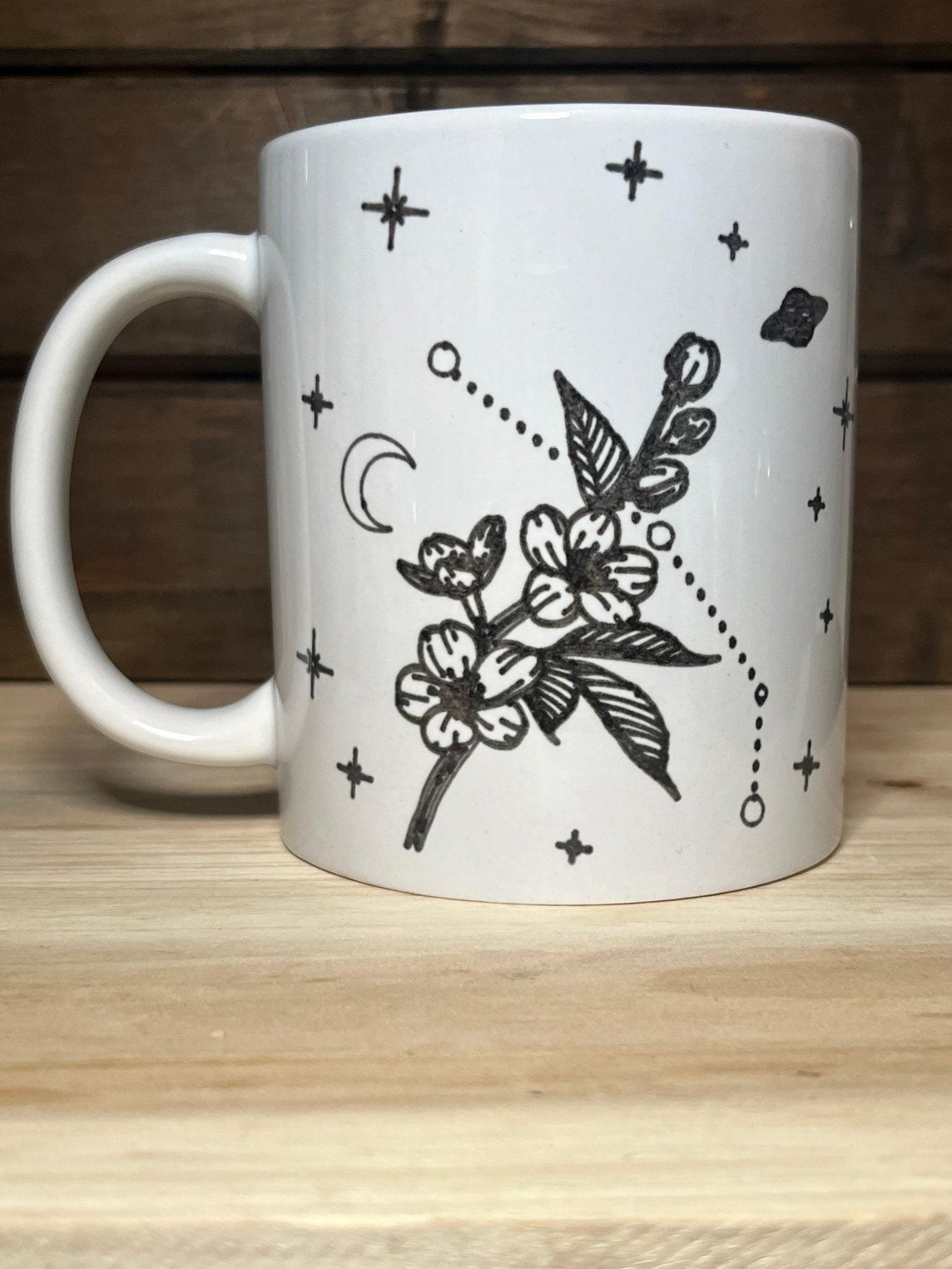Birth Flower + Constellation Mug – leaf + marble