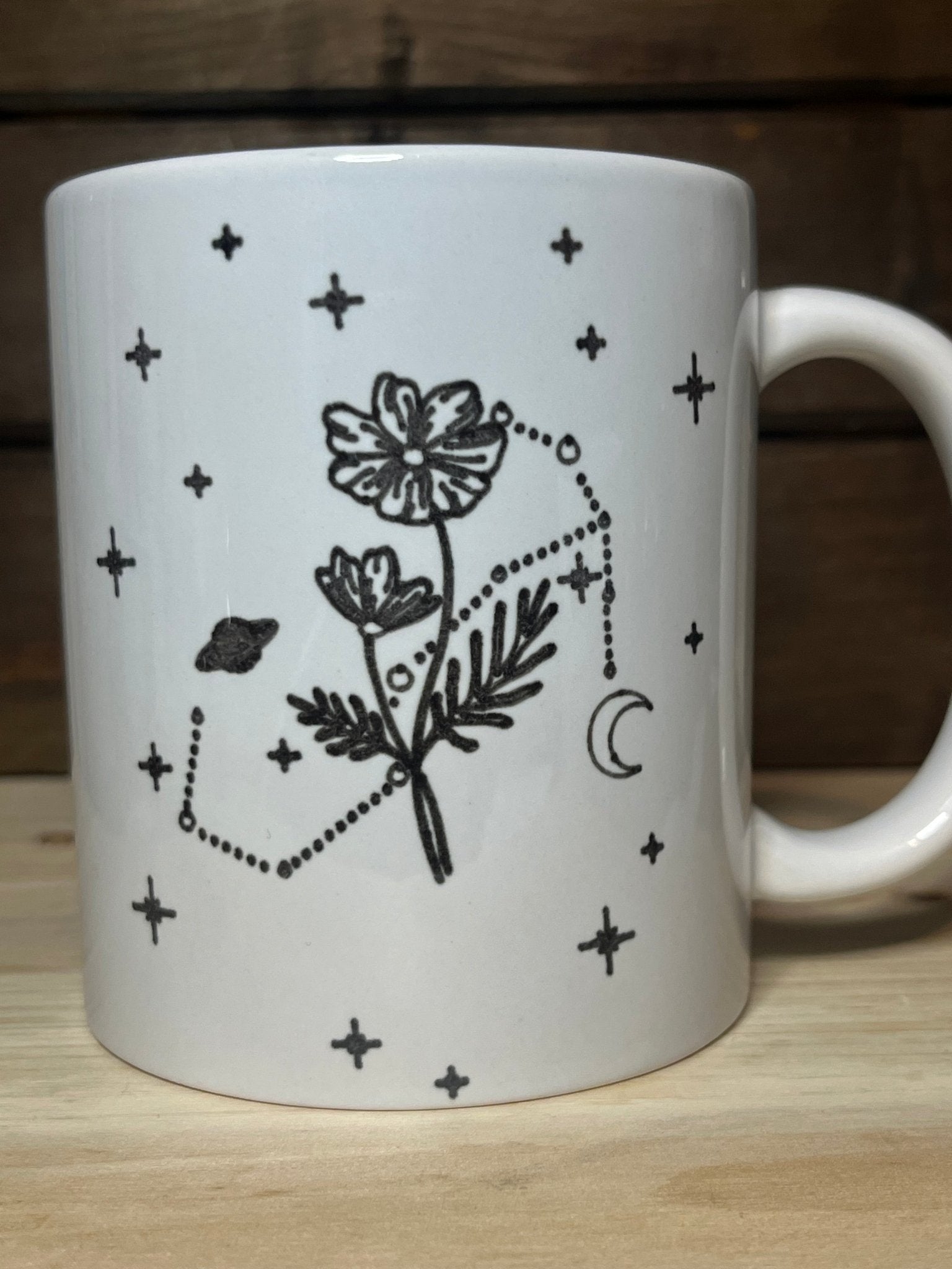 Birth Flower + Constellation Mug – leaf + marble