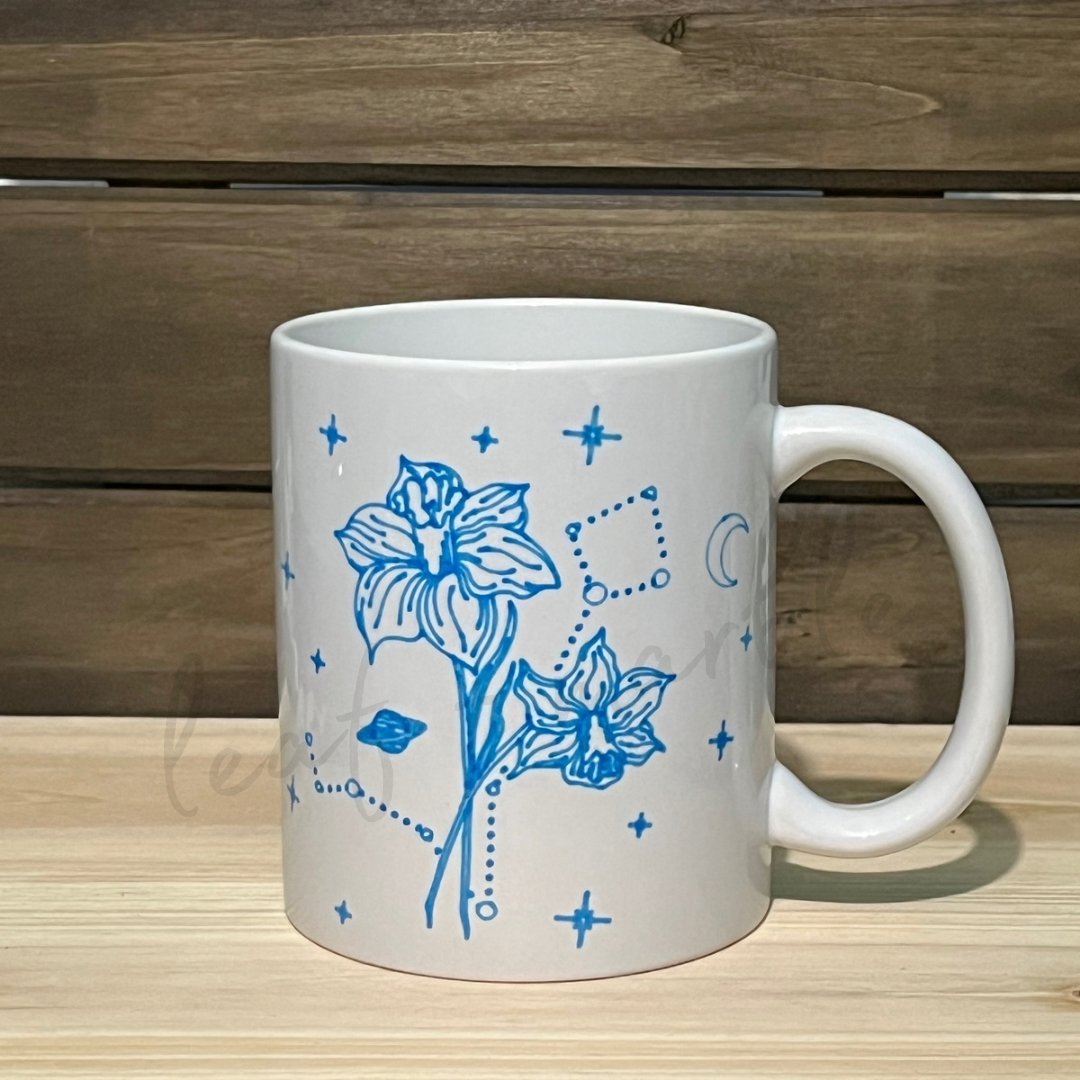 Birth Flower + Constellation Mug – leaf + marble