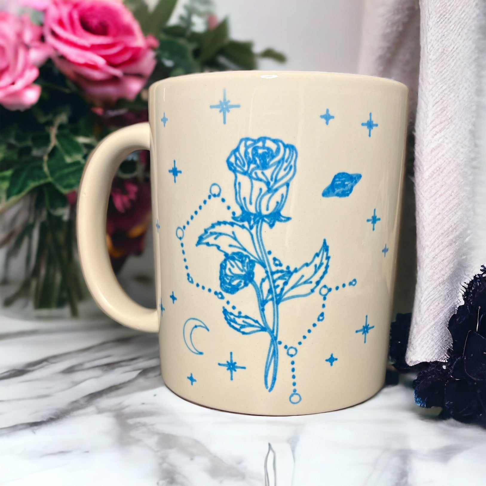 Birth Flower + Constellation Mug – leaf + marble