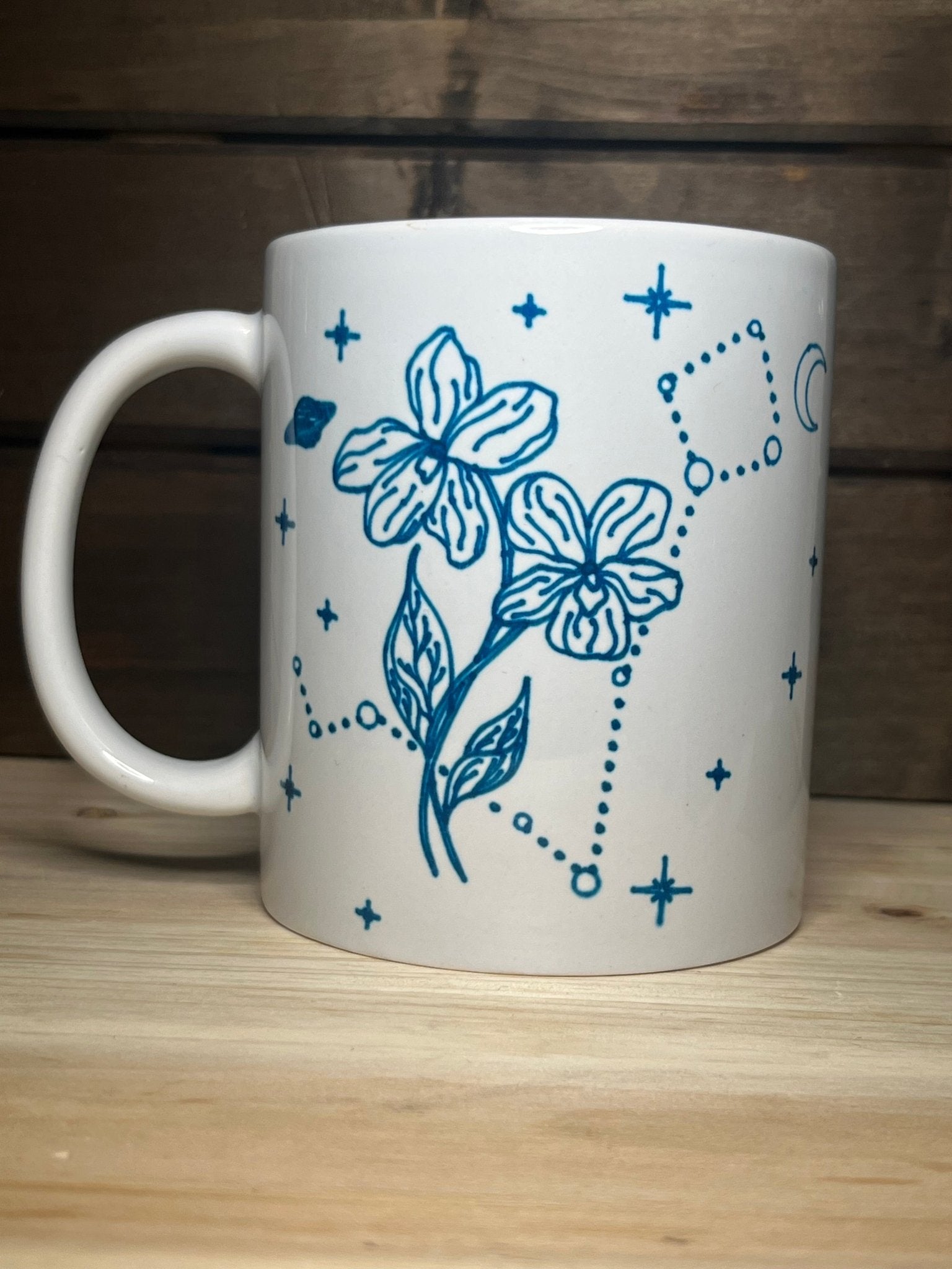 Birth Flower + Constellation Mug – leaf + marble